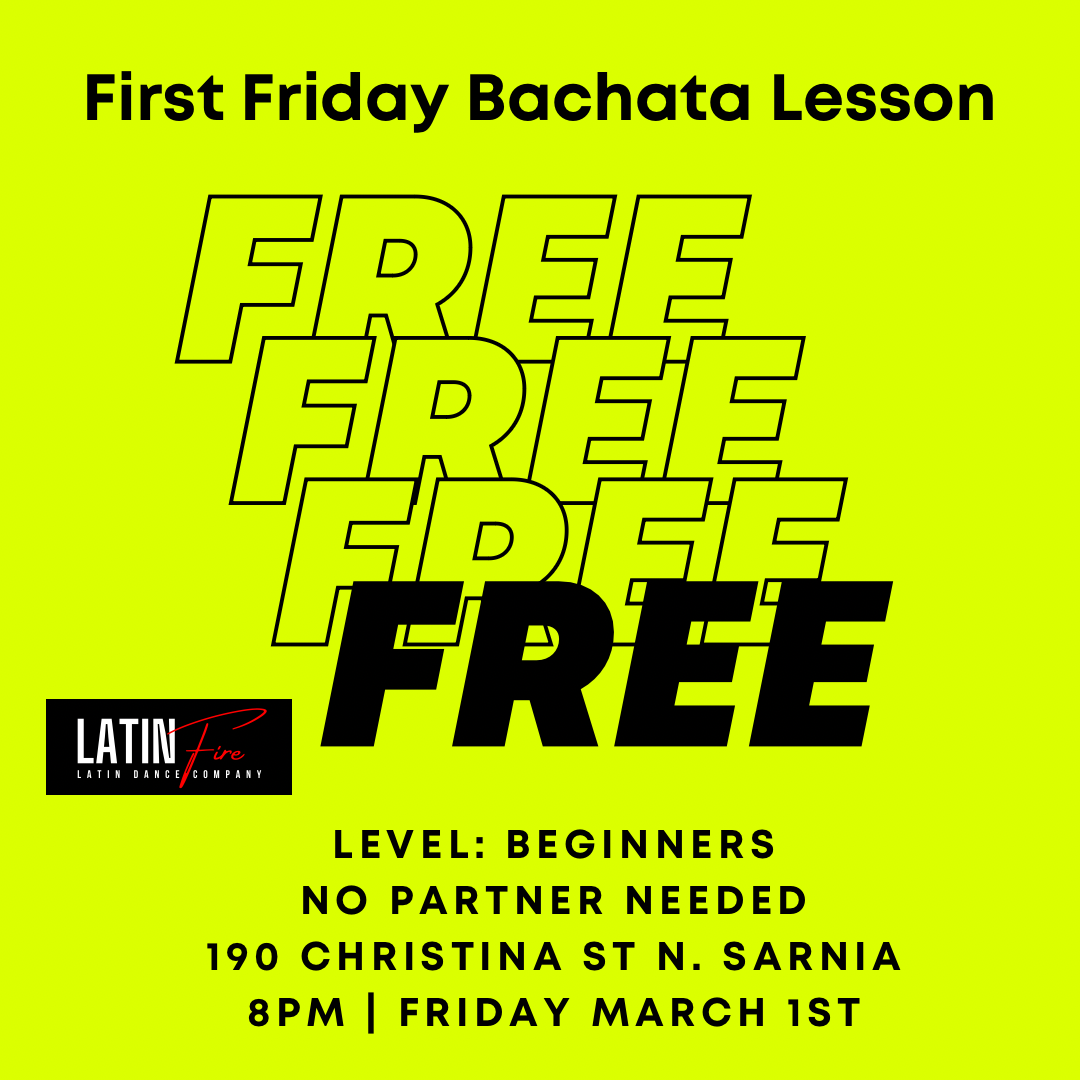 FREE bachata lesson at Latin Fire Dance Company 8 PM - Sarnia First Friday